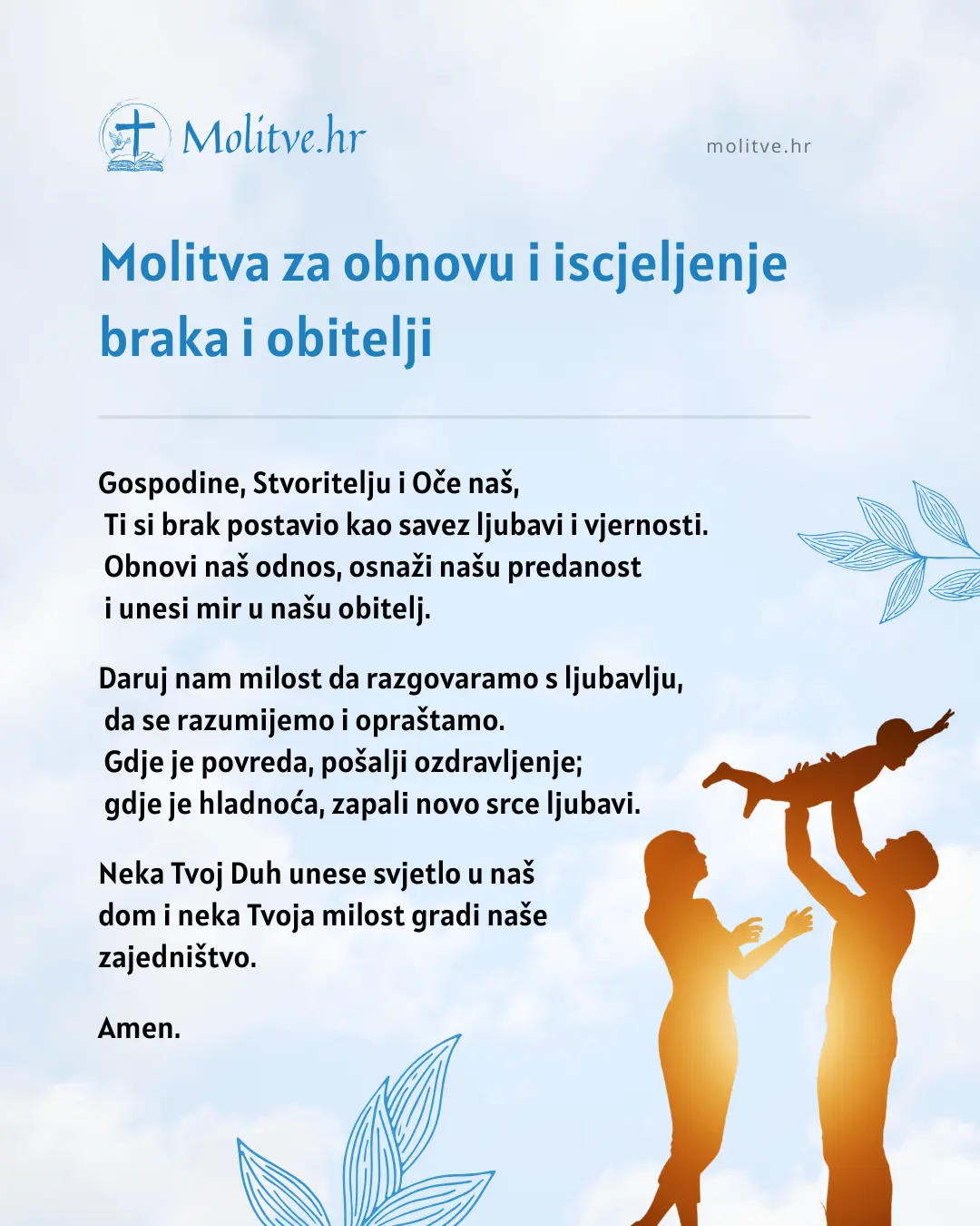 Molitva za obnovu i iscjeljenje braka i obitelji - Božja snaga ljubavi