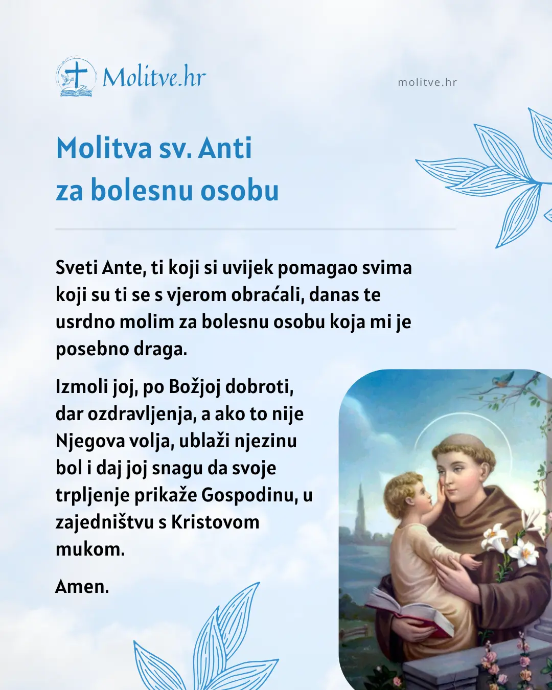 3 iscjeljujuće molitve sv Anti za bolesne osobe - Vjera koja liječi